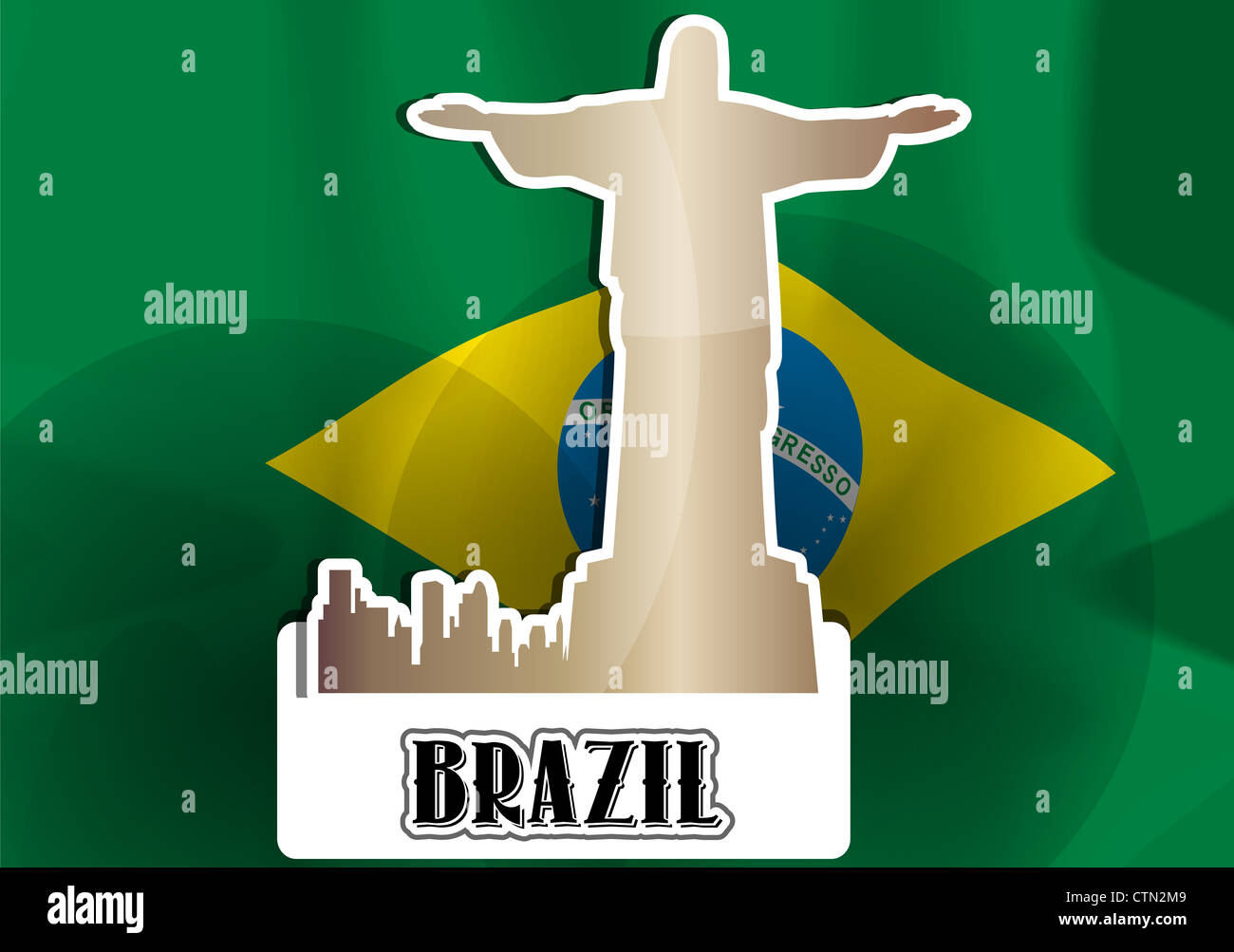 Brazil, Brazilian Flag, Silhouette of City and Christ the Redeemer ...