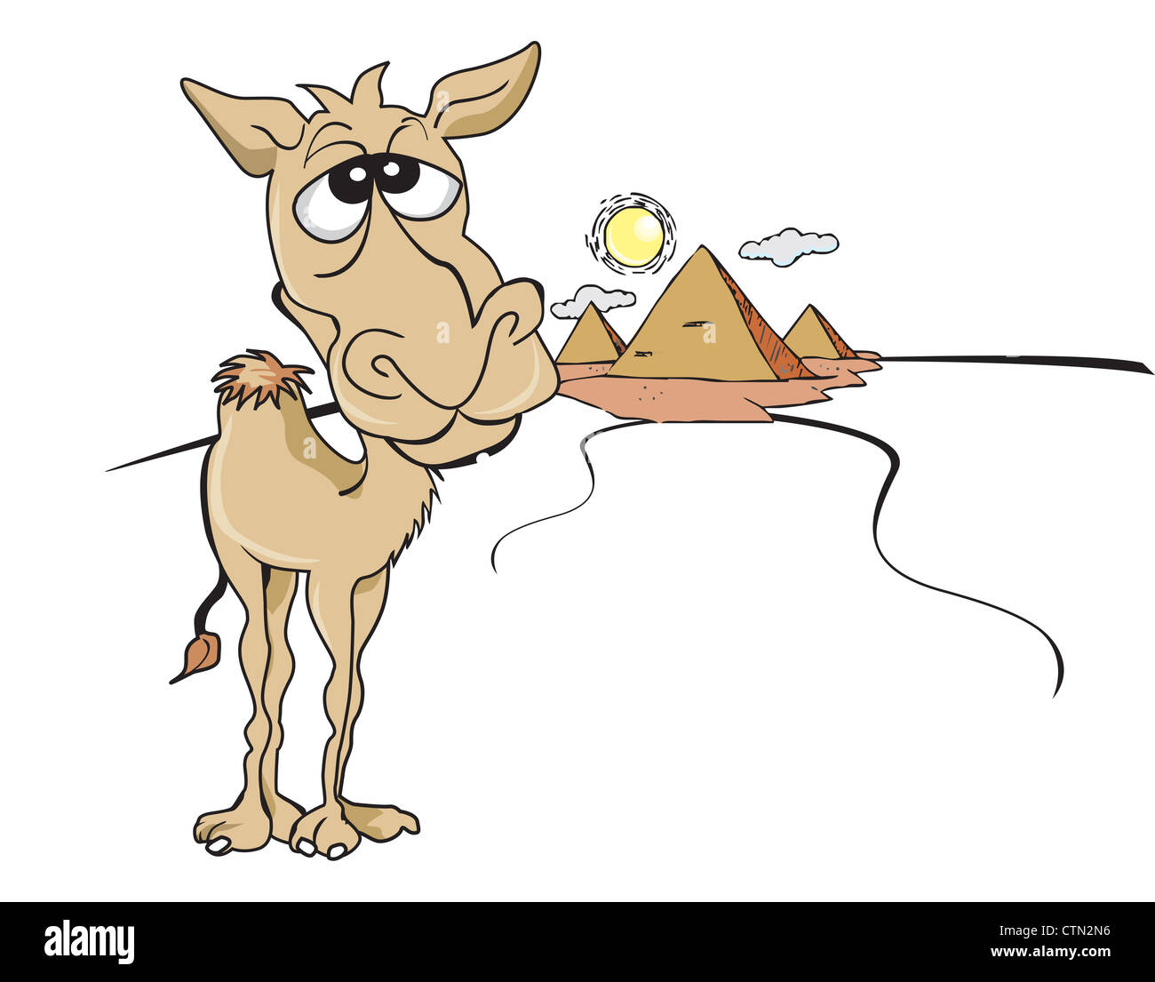Funny Brown Camel, in the Sunny Egyptian Desert and Pyramids, vector ...