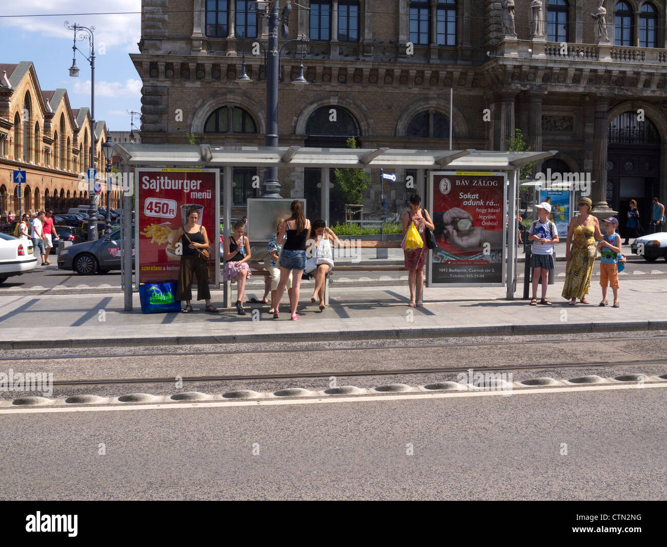 People waiting for bus at a bus stop, Budapest, Hungary, Eastern Europe ...
