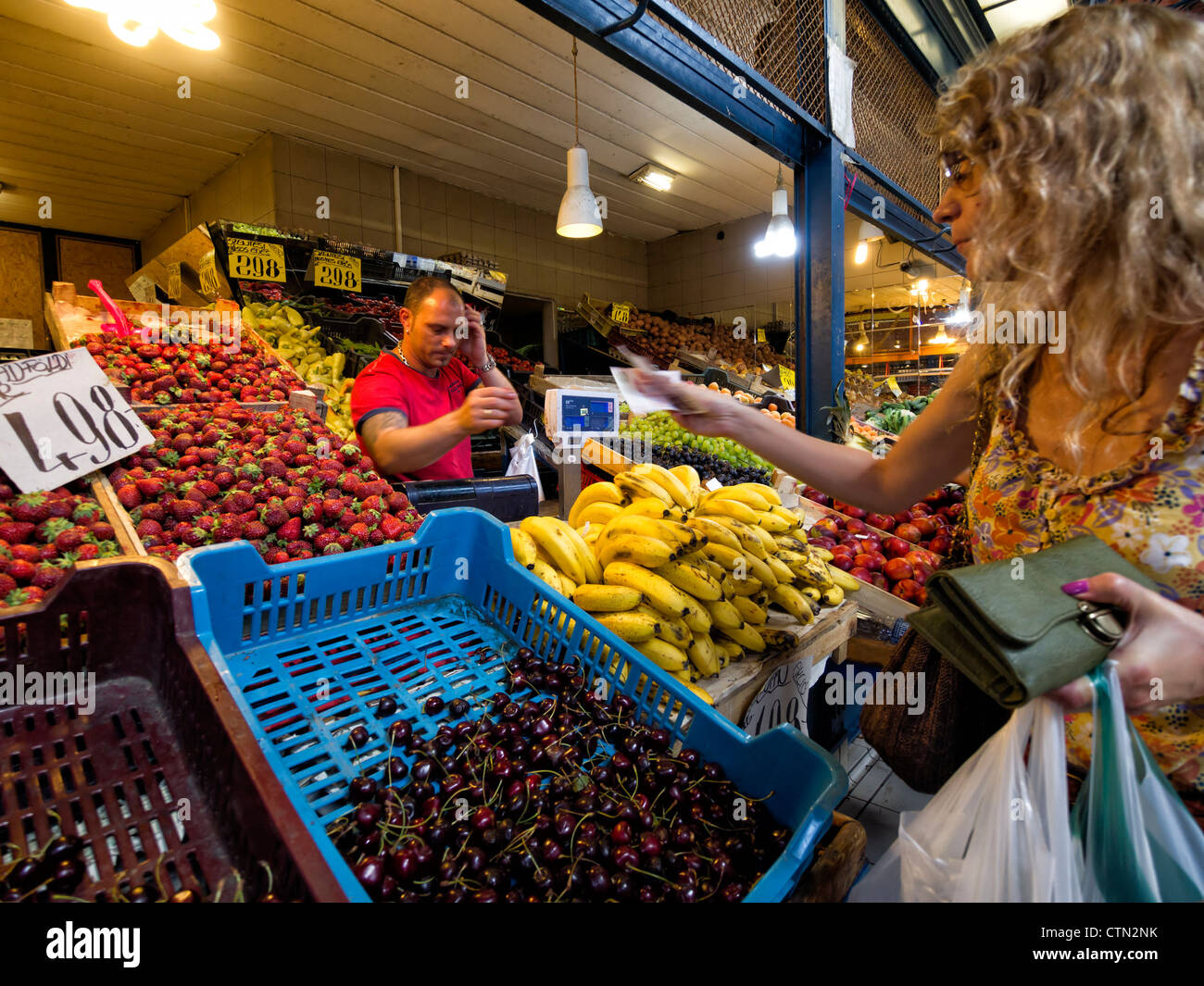 Fruit market stall in the Budapest great market hall in Budapest ...