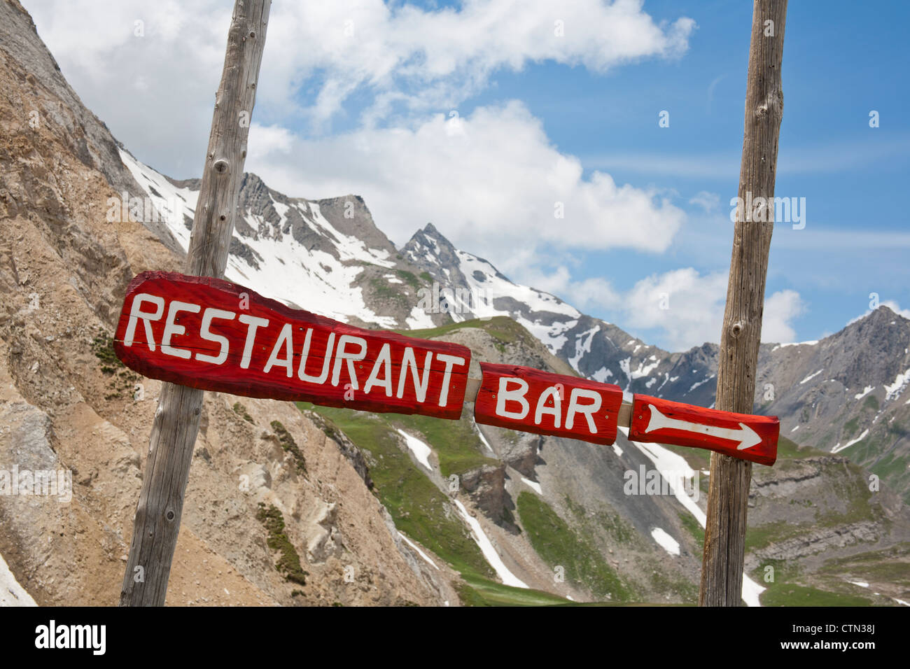restaurant sign Col du Galibier, Alps, France Stock Photo - Alamy