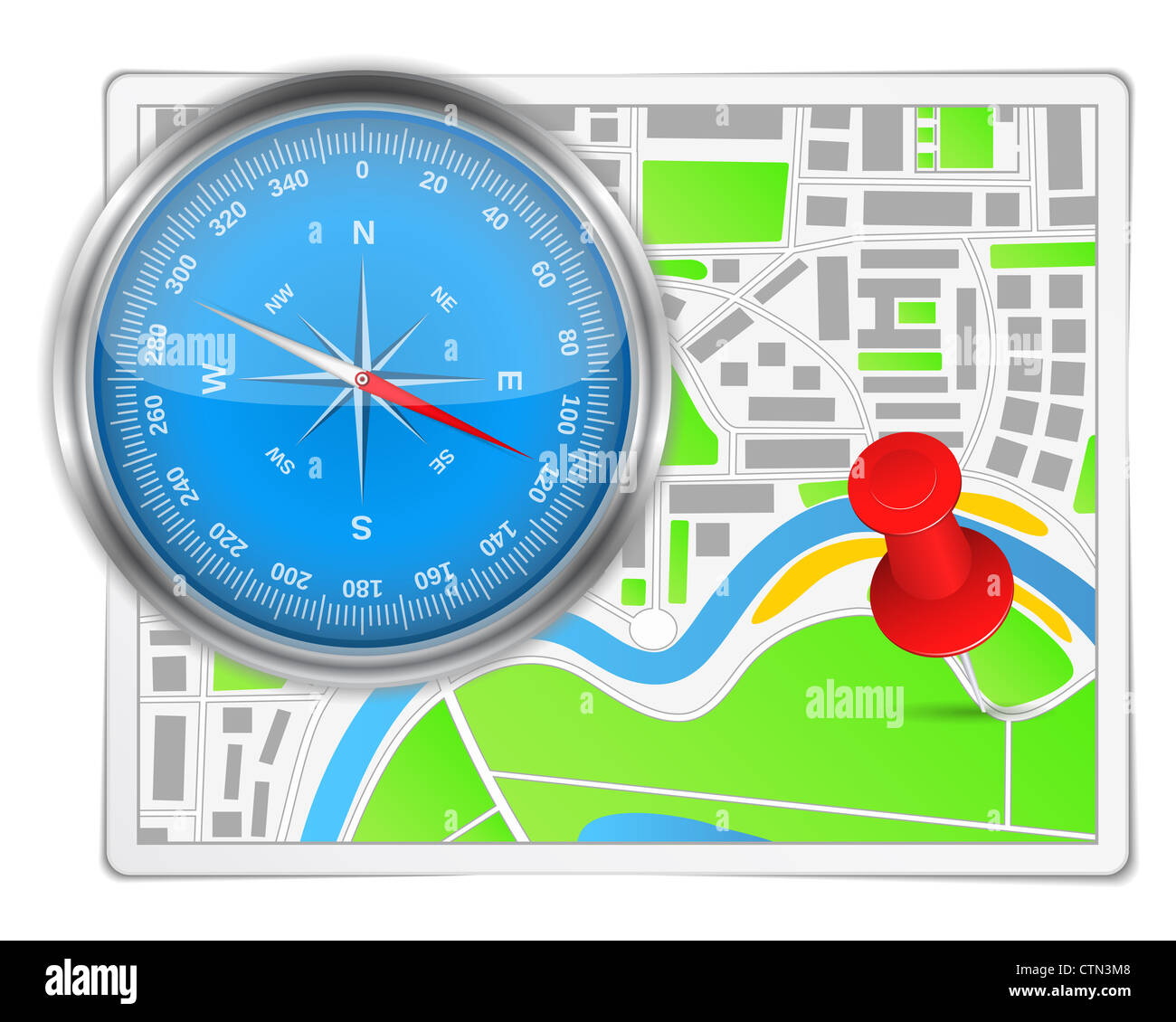 Abstract map with compass and push pin Stock Photo - Alamy