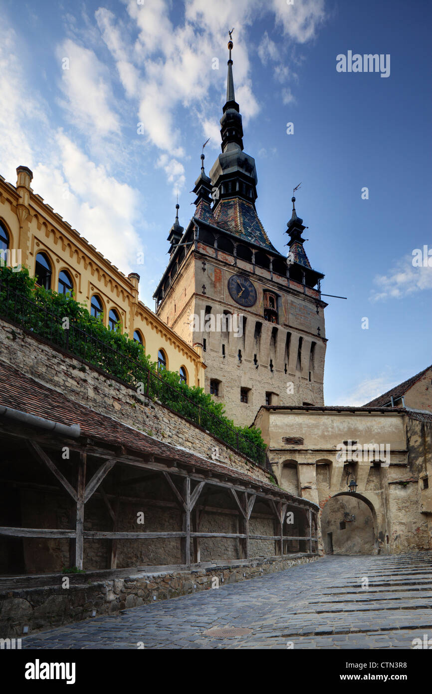 The Clock Tower in the medieval city of Sighisoara, Romania Stock Photo ...