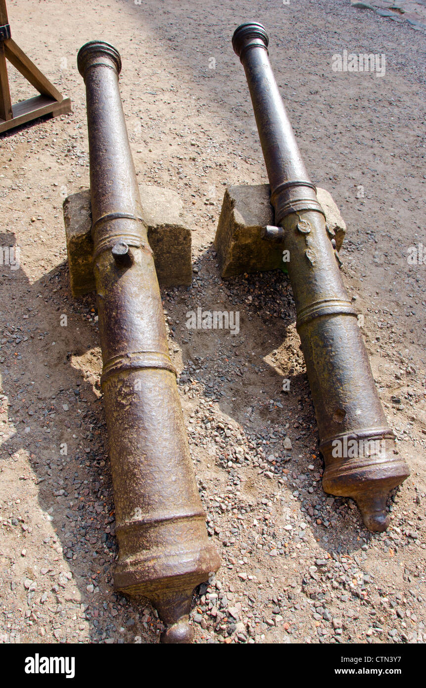 two antique historical cannon in the museum Stock Photo - Alamy