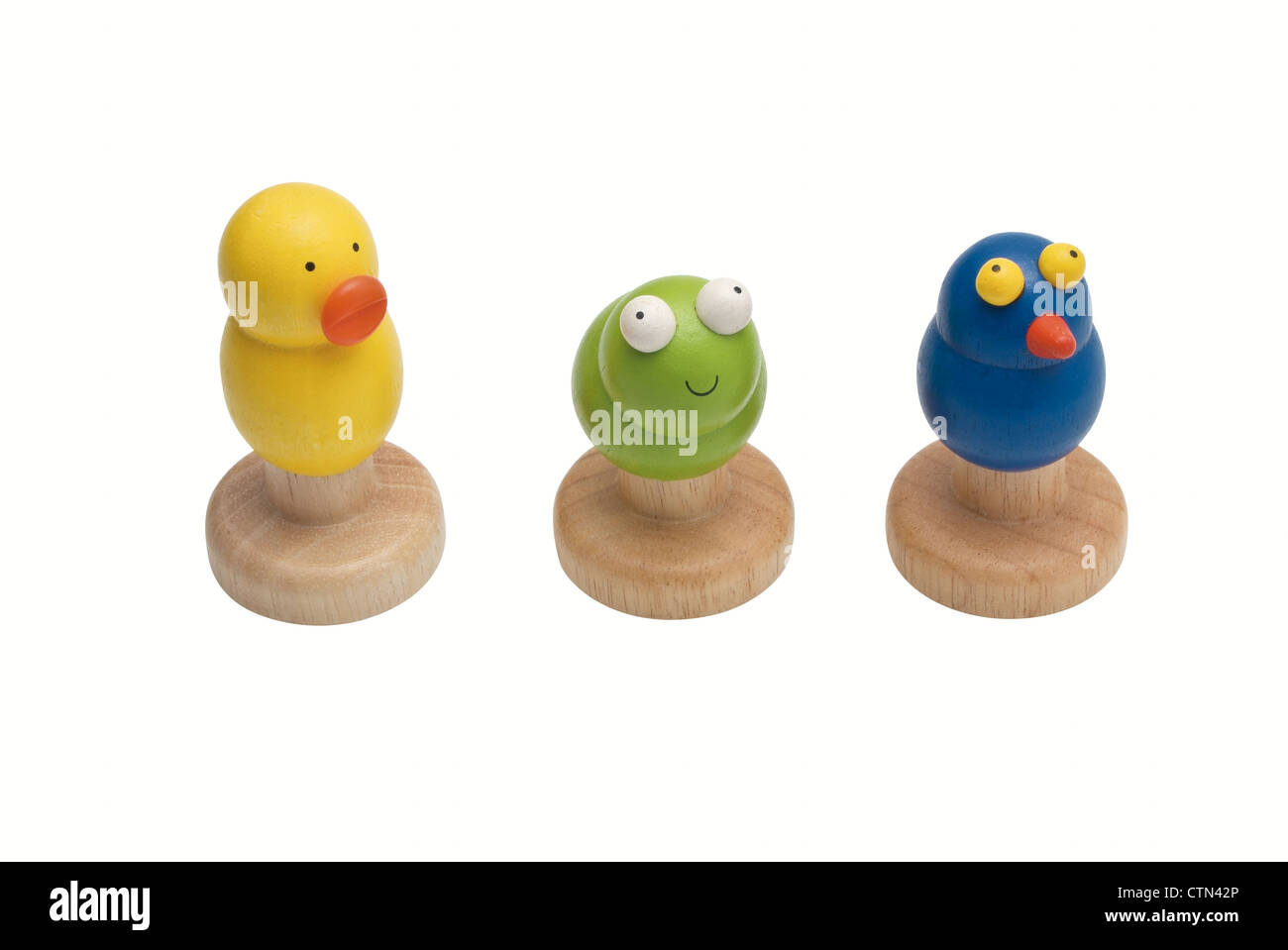 toy wood, duck and frog and bird Stock Photo - Alamy