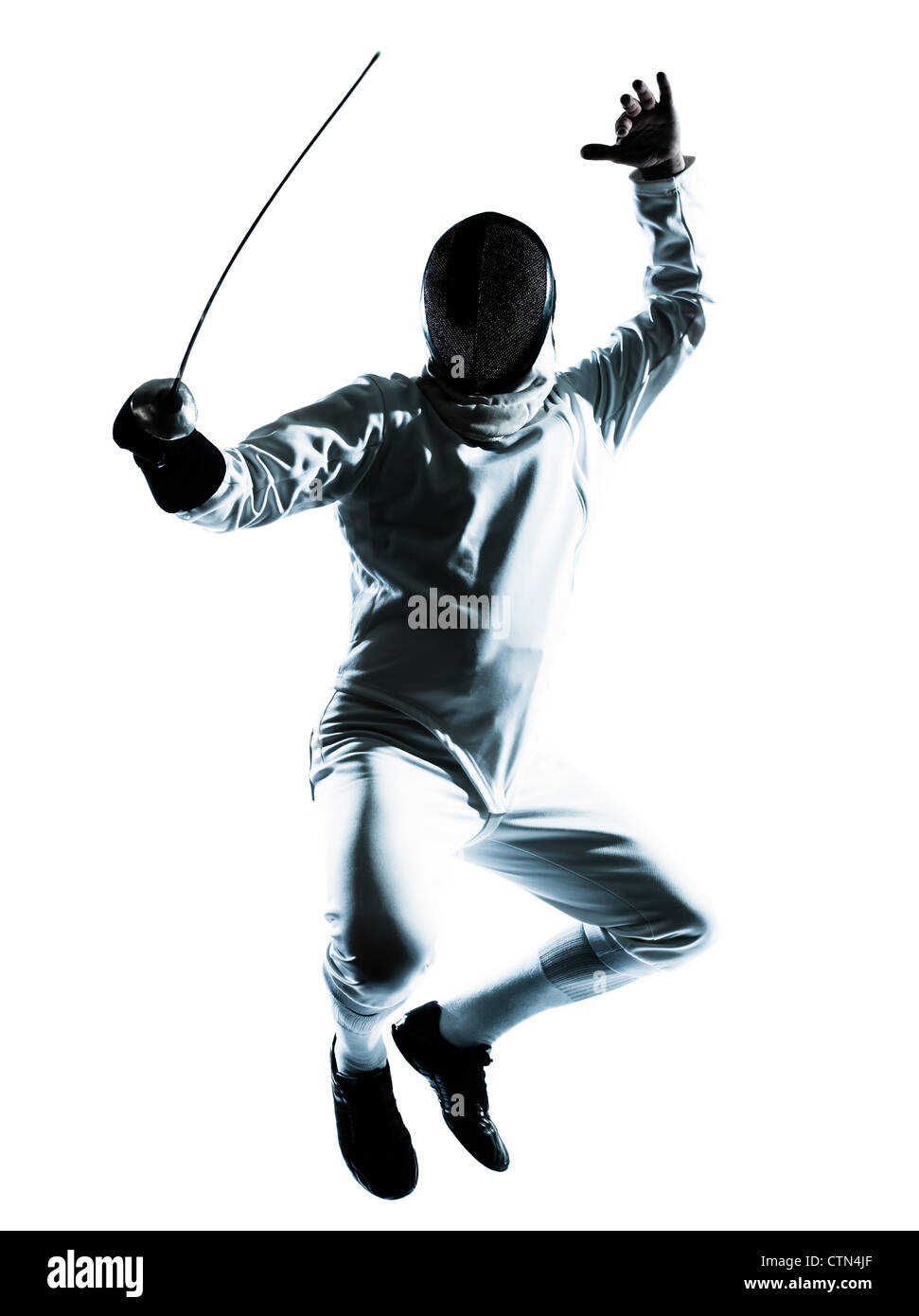 one man fencing silhouette in studio isolated on white background Stock ...