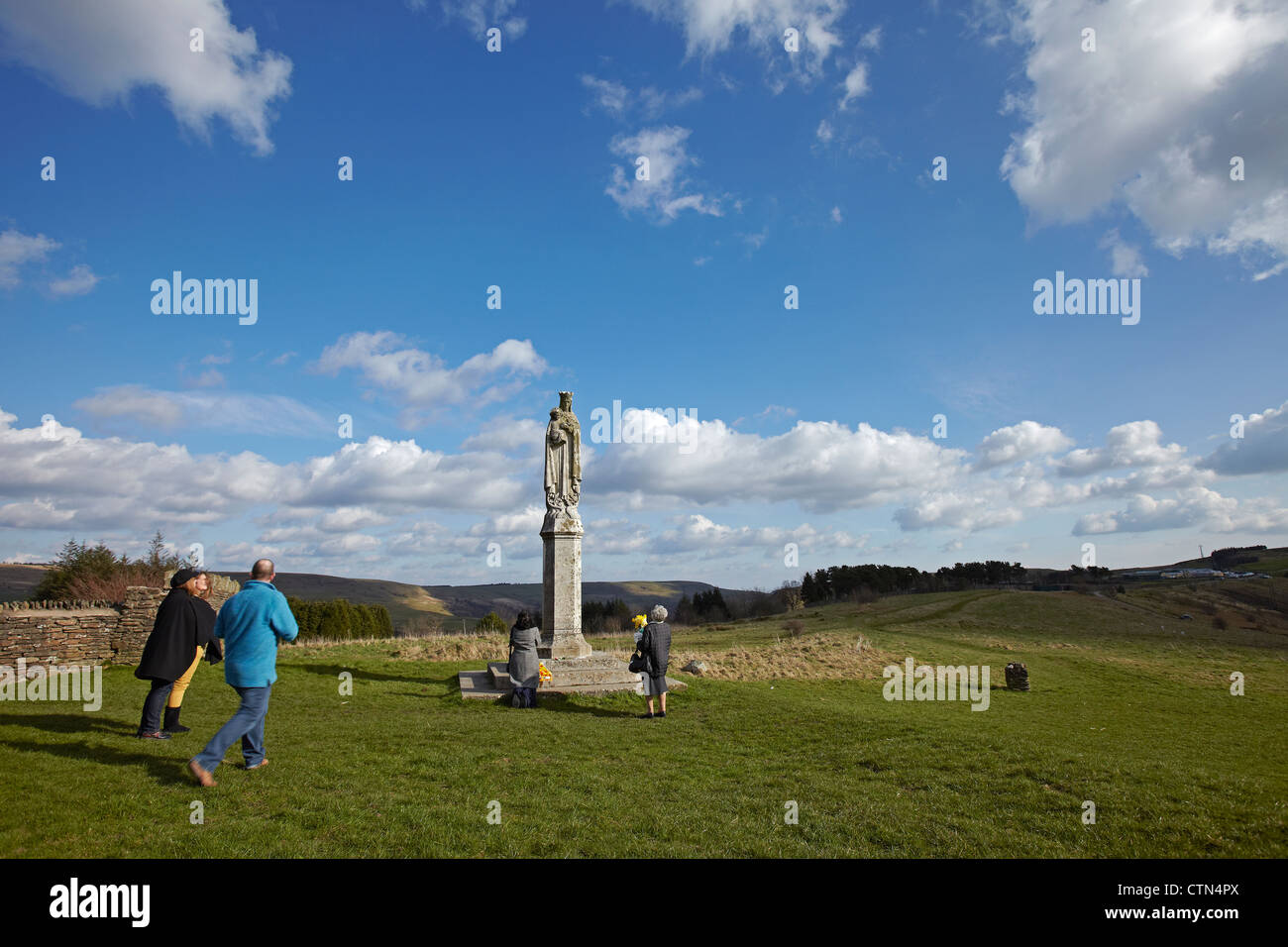 Pilgrims praying, at 'Our Lady of Penrhys' Statue, Penrhys, South Wales ...