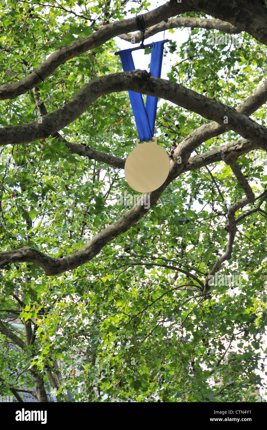 London 2012 Olympics Gold medals theme trees Leicester Square Stock ...