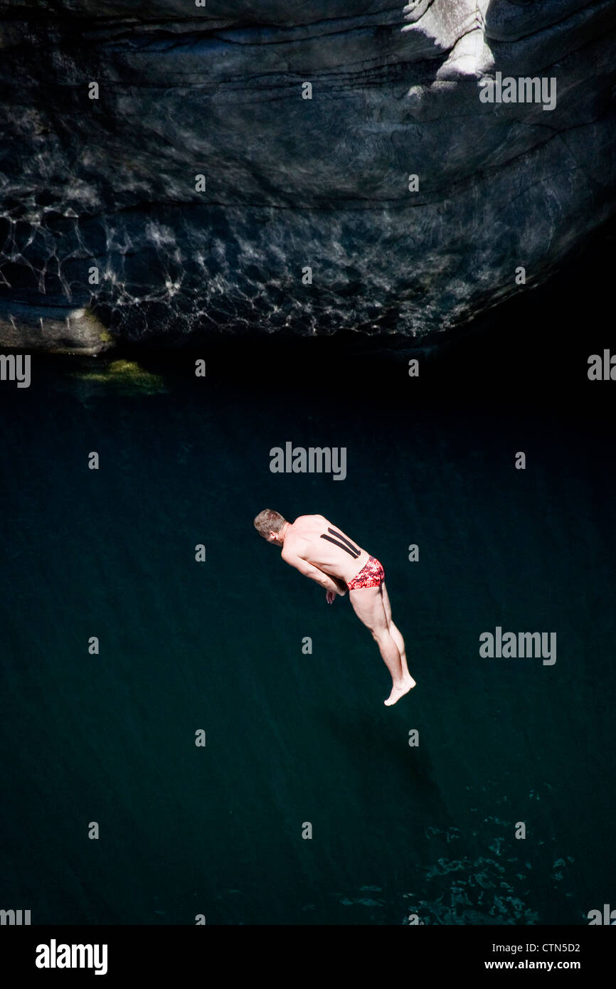 Switzerland, Maggia valley, Ponte Brolla, Cliff diving Stock Photo - Alamy
