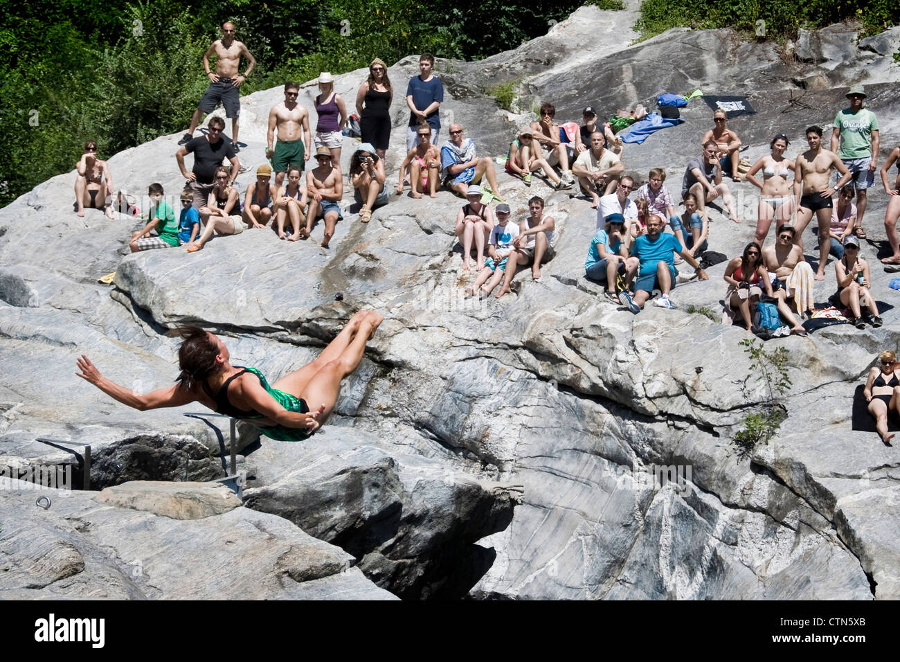 Switzerland, Maggia valley, Ponte Brolla, Cliff diving Stock Photo - Alamy