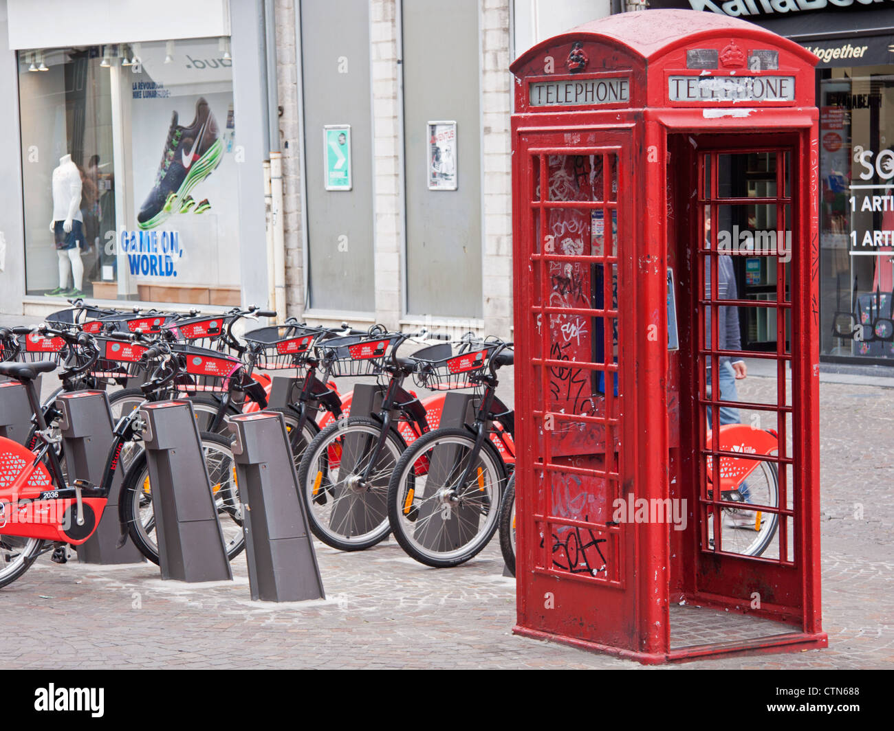 Traditional red British telephone box located in the unusual ...