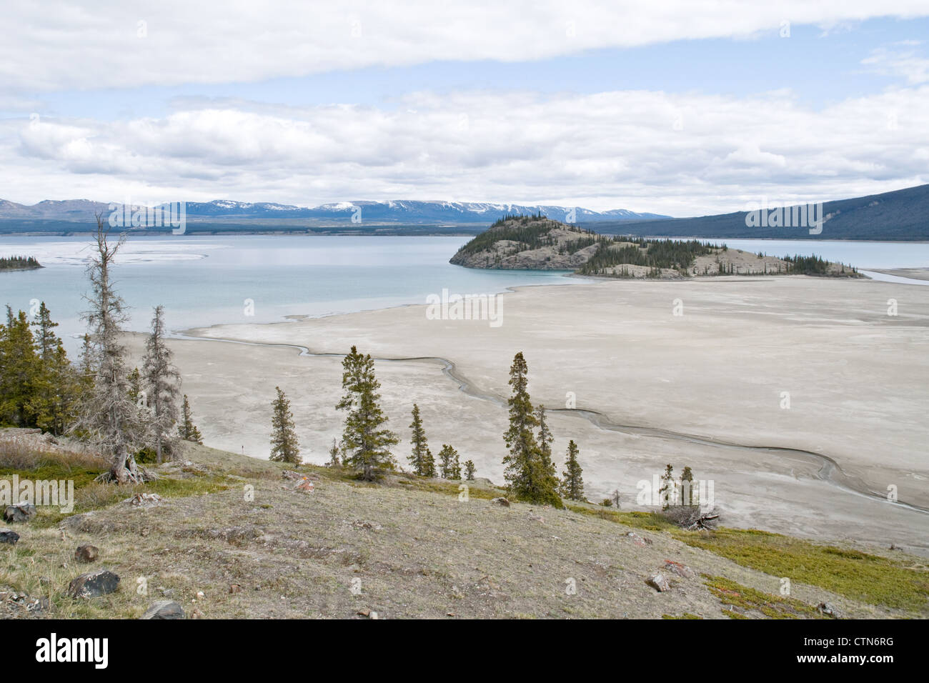 The mouth of the Slims River and Kluane Lake above the Alaska Highway ...