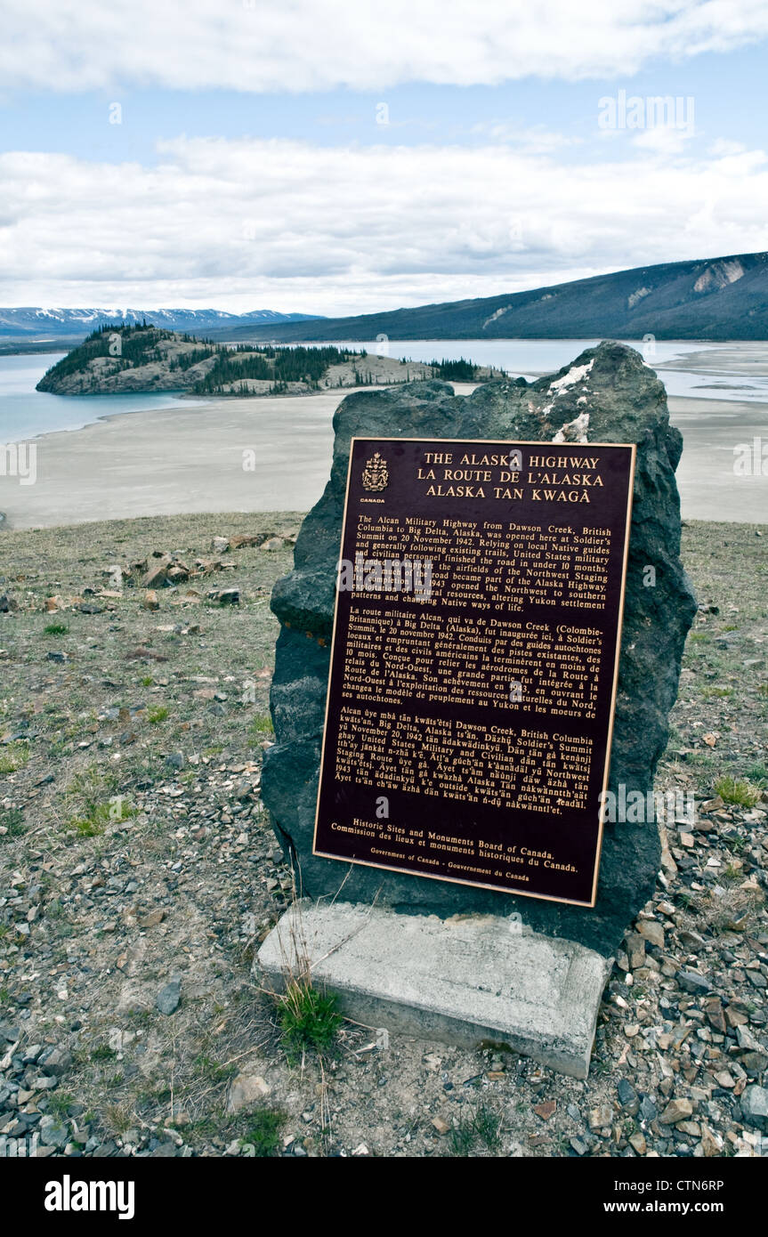 A historical sign marking the old original route of the Alaska Highway ...