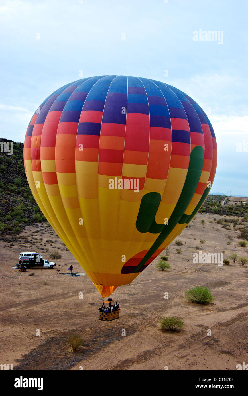 Hot Air Expeditions balloon lifting off from Sonoran Desert launch site ...