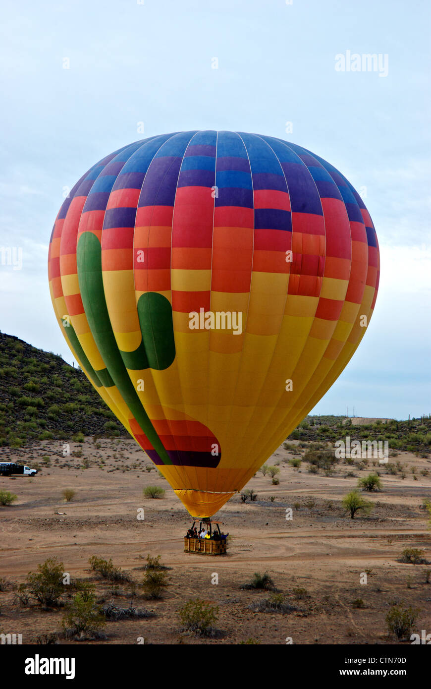 Hot Air Expeditions balloon lifting off from Sonoran Desert launch site ...