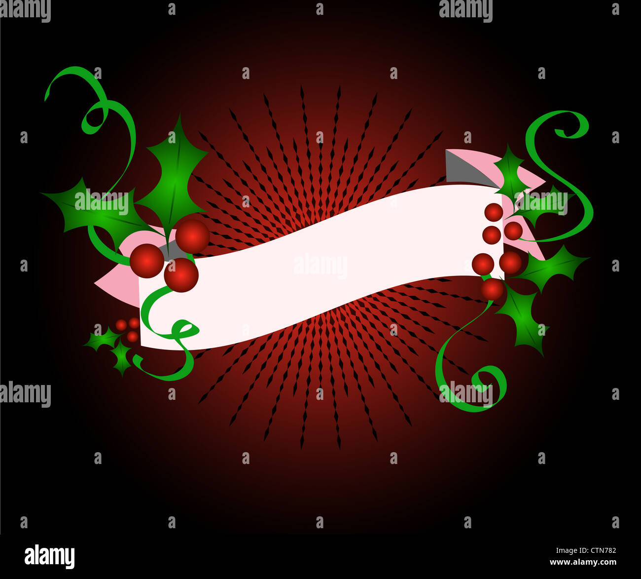 Christmas holly with banner on red Stock Photo - Alamy