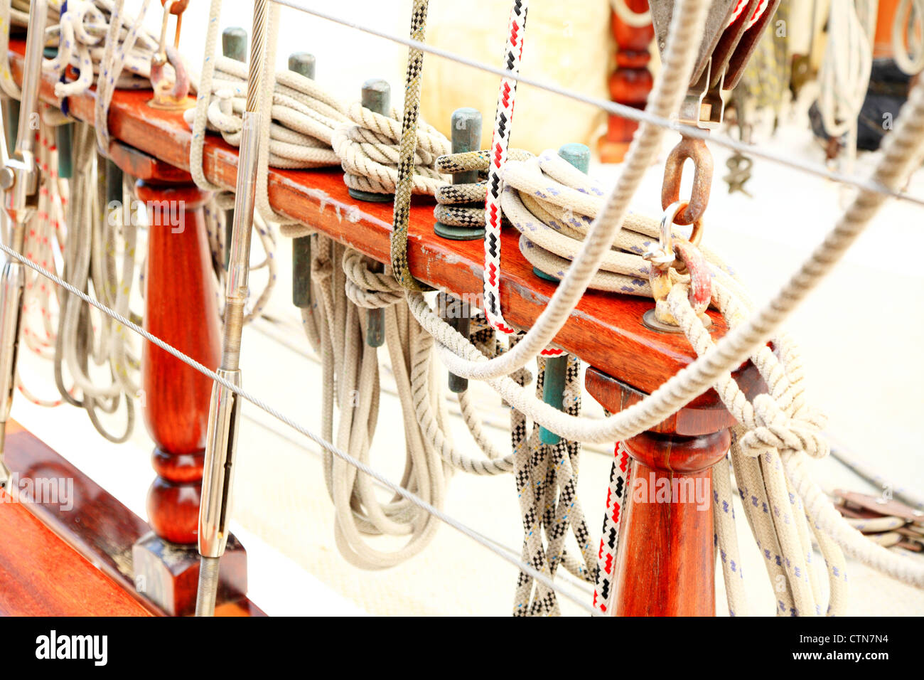 Ship rigging rope on old yacht vintage Stock Photo - Alamy