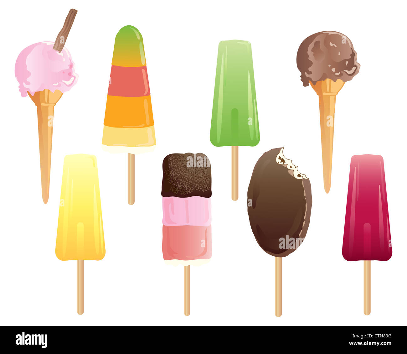 an illustration of different kinds of delicious ice creams including ...