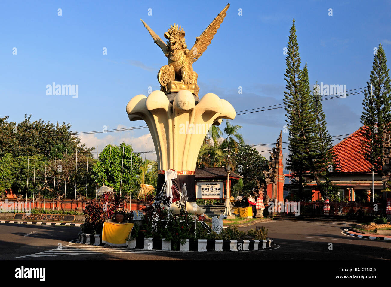 Winged Lion Statue, Singa Ambara Raja, stands outside the Government ...
