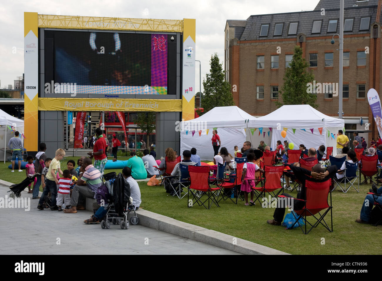 public large screen TV viewing Olympic games Stock Photo - Alamy