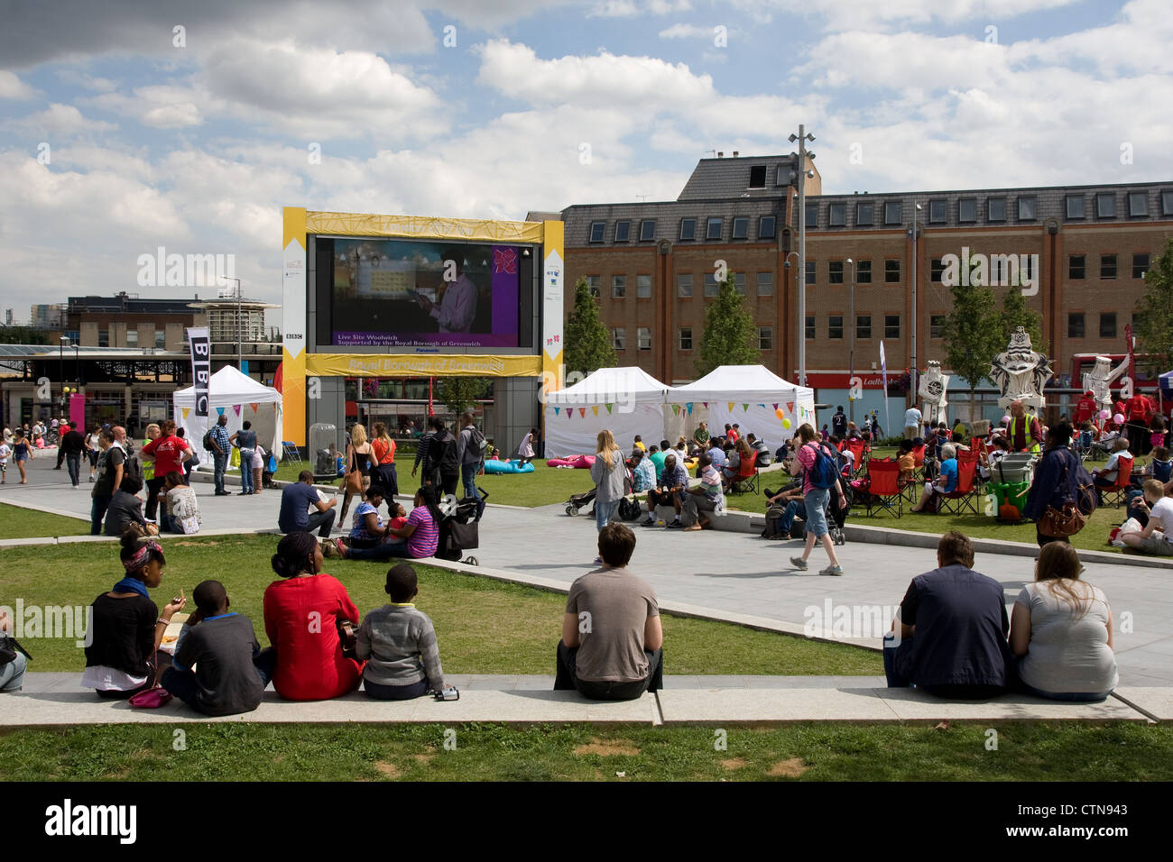 public large screen TV viewing Olympic games Stock Photo - Alamy