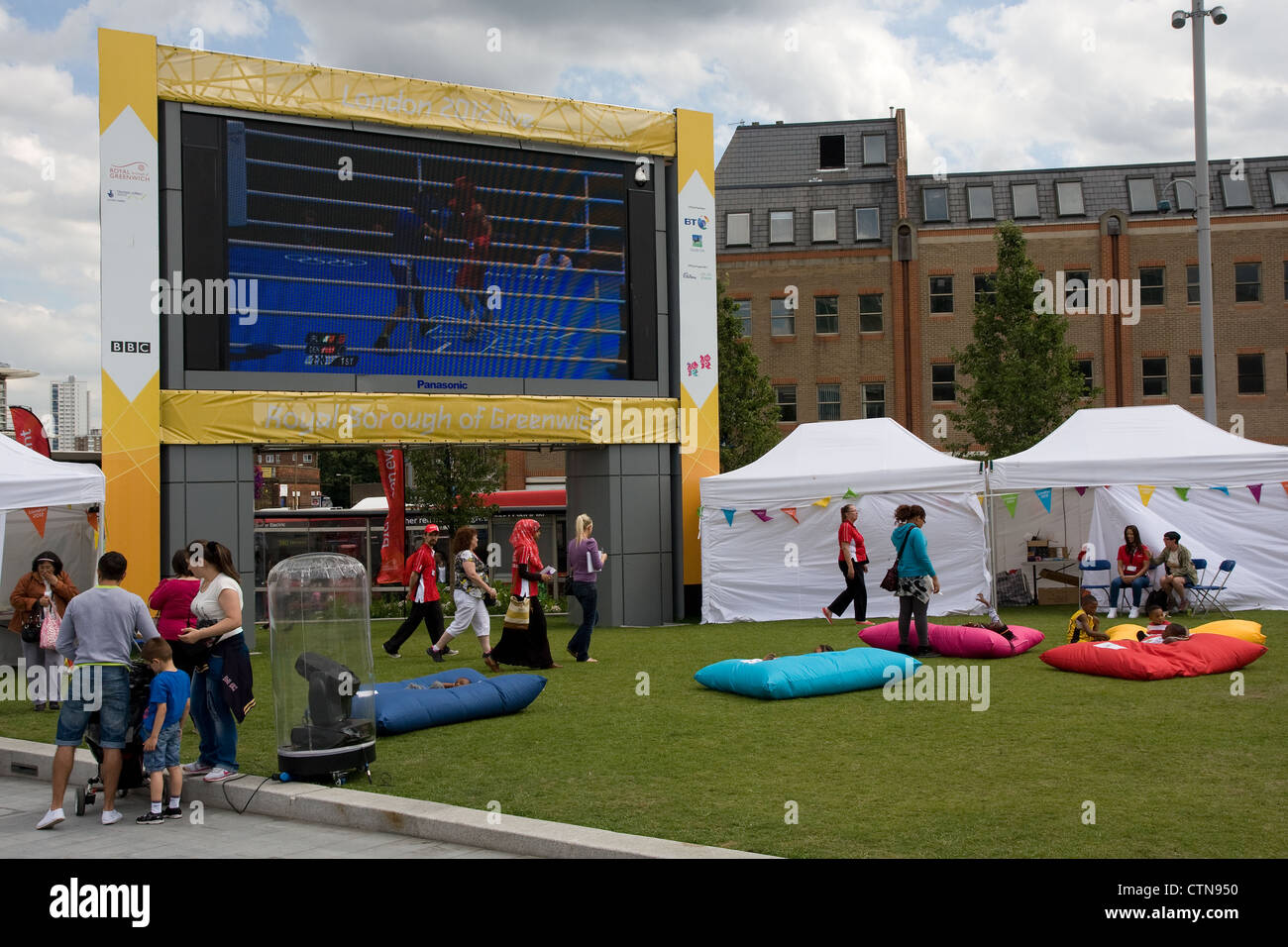 public large screen TV viewing Olympic games Stock Photo - Alamy