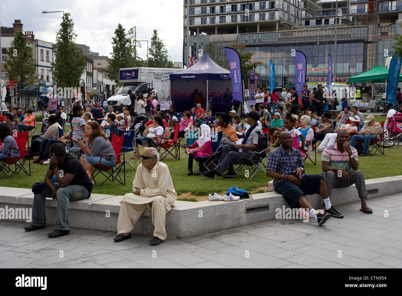 public large screen TV viewing Olympic games Stock Photo - Alamy