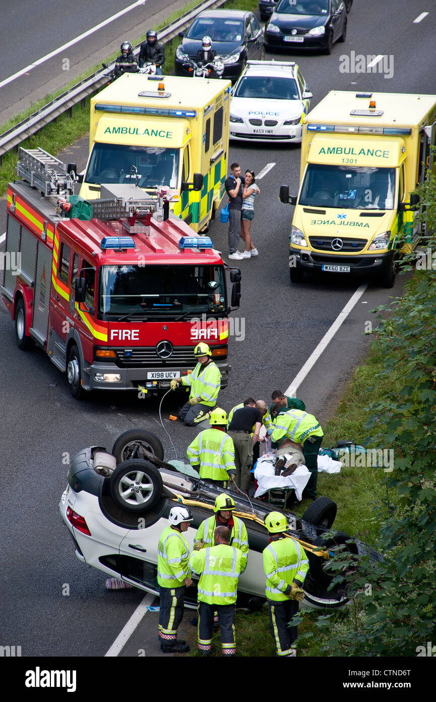 Accident scene on the A30 dual carriageway in Cornwall, where a car has ...