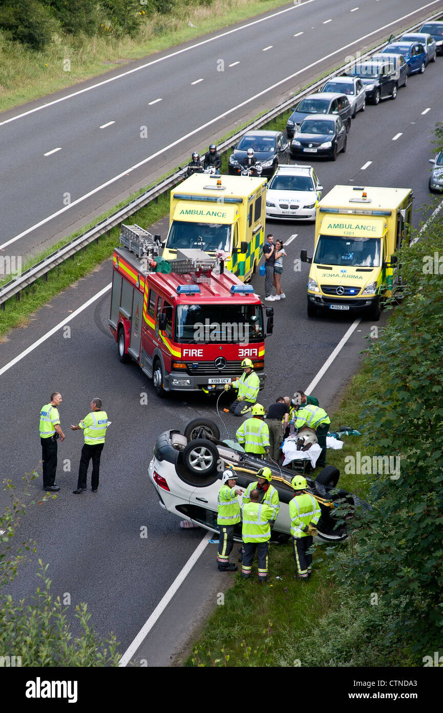 Accident scene on the A30 dual carriageway in Cornwall, where a car has ...