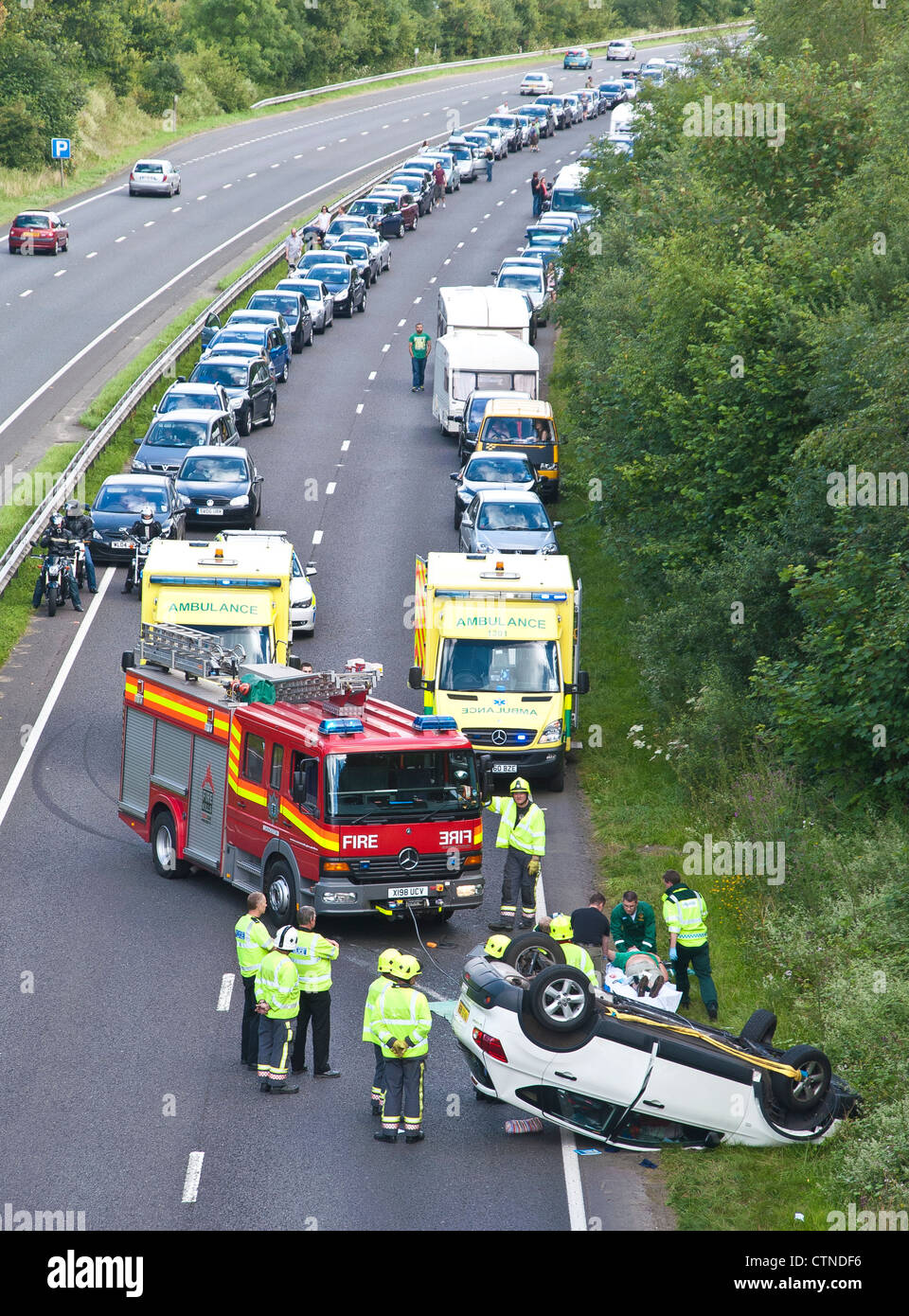 Accident scene on the A30 dual carriageway in Cornwall, where a car has ...