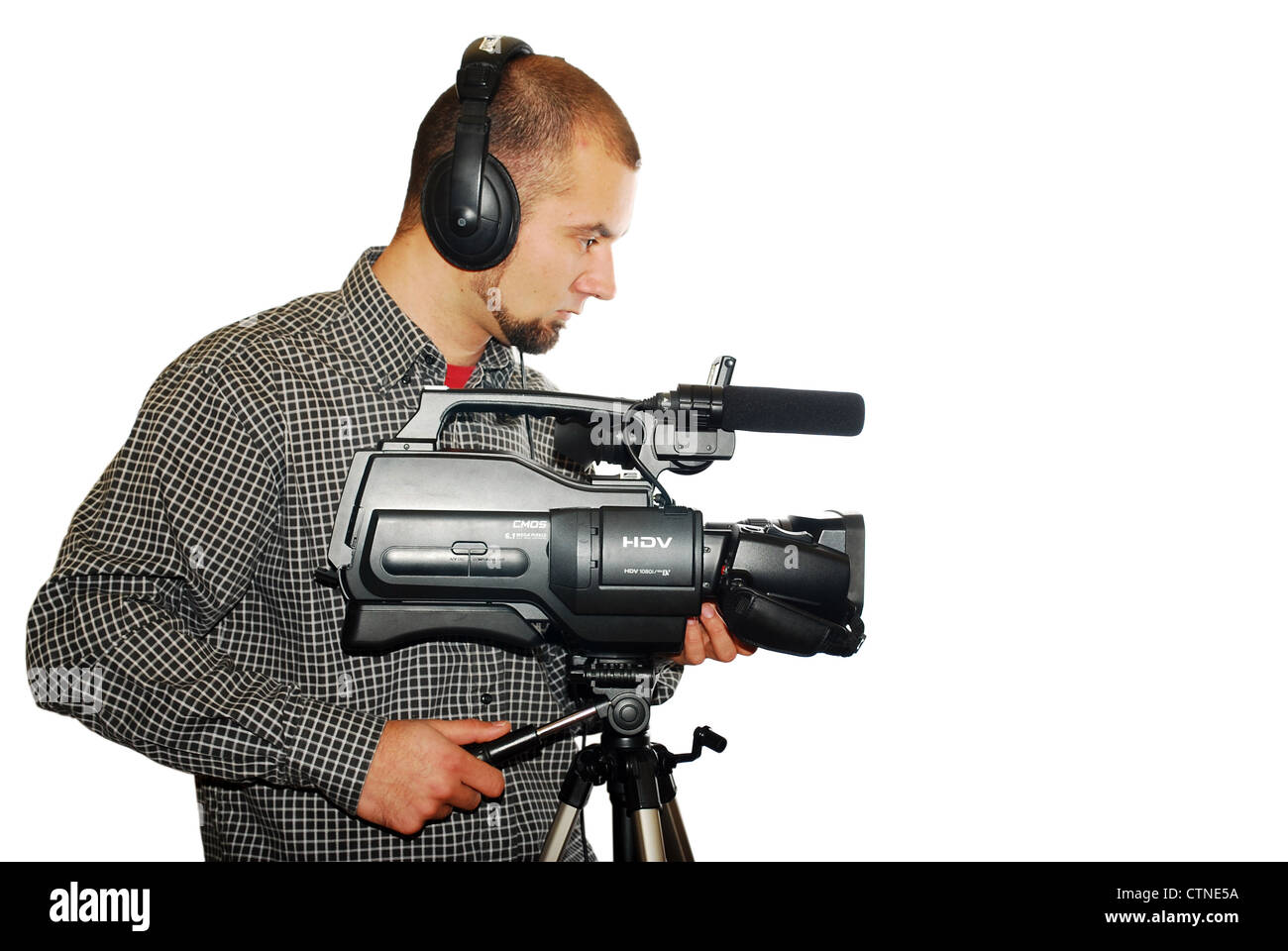 image with a television cameraman working with camera Stock Photo - Alamy