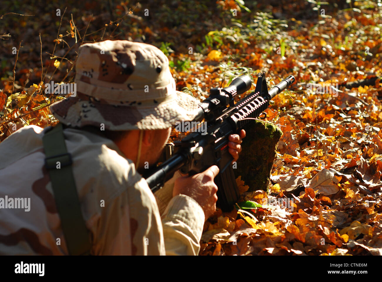 image of one soldier that is in combat situation with sniper Stock ...