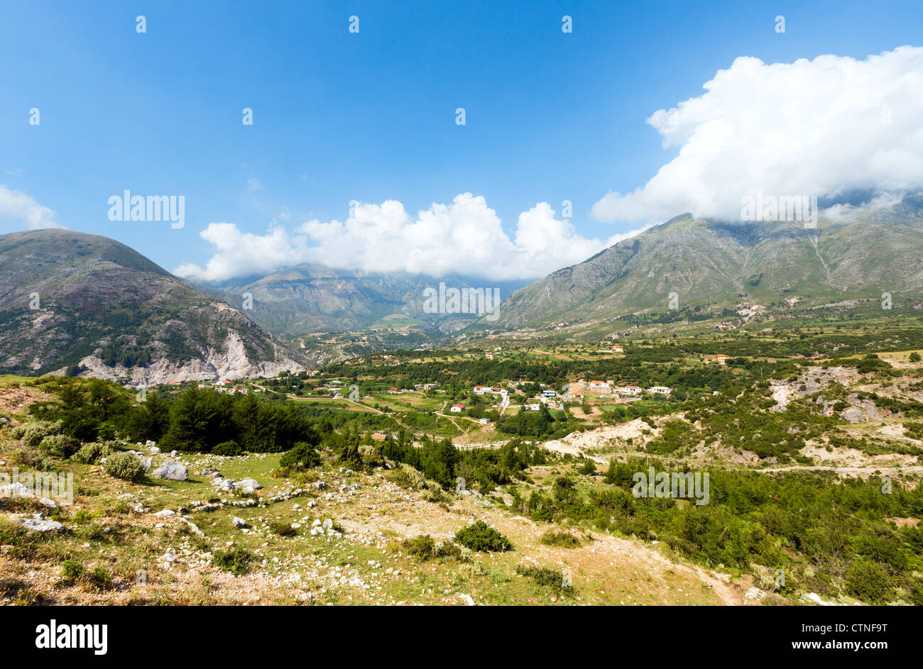 Summer view from Llogara pass on small village on slope (Albania Stock ...