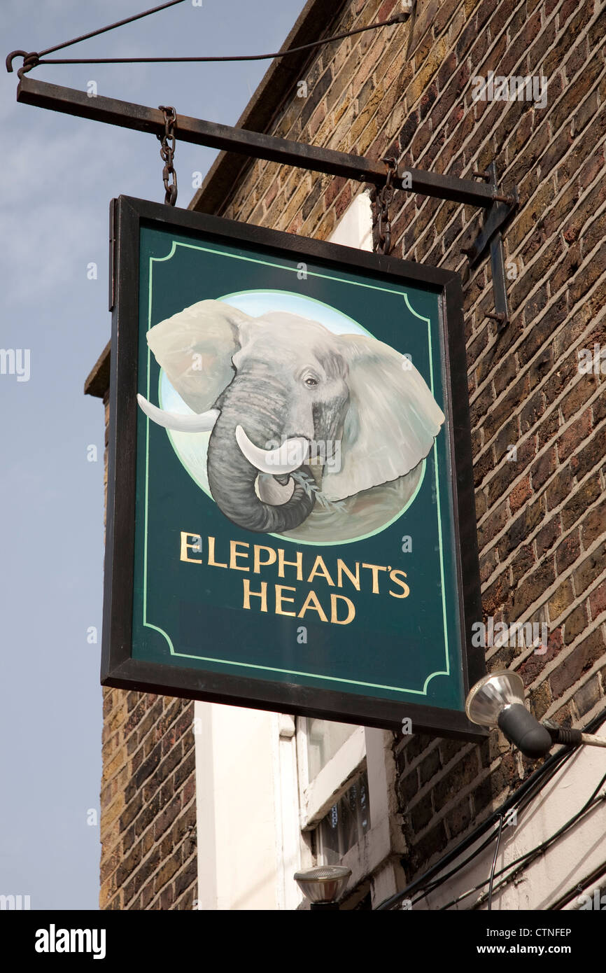Closeup of Famous Elephants Head Pub Sign; Camden High Street; London ...