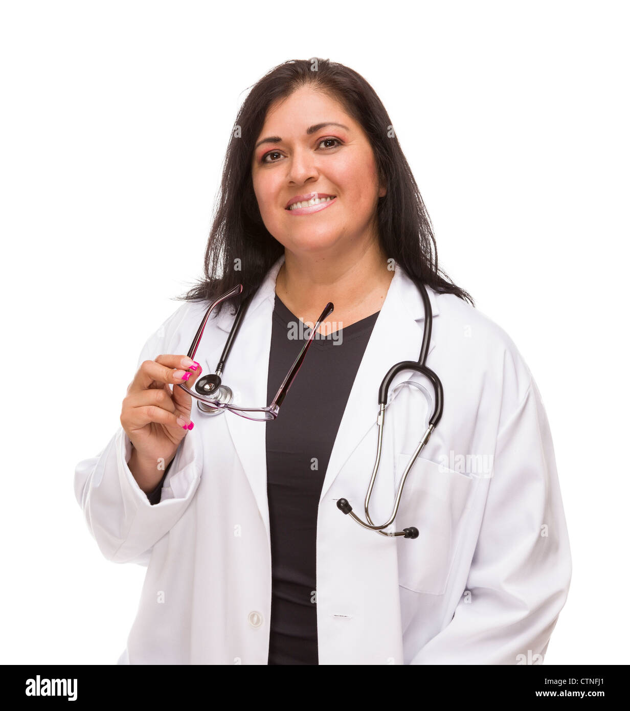 Attractive Female Hispanic Doctor or Nurse Isolated on a White ...