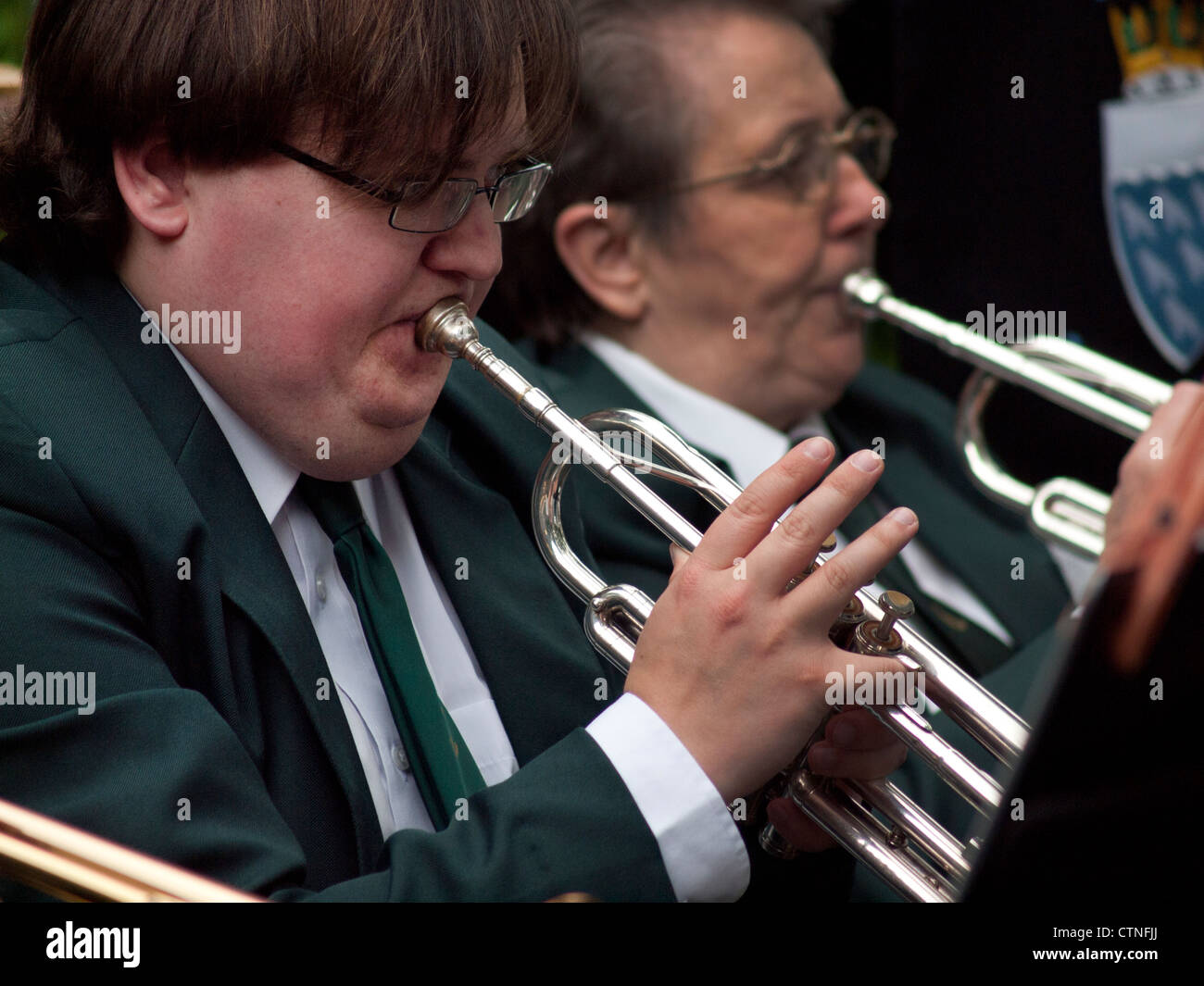 In Pavilion Gardens,Brighton a jazz man plays his trumpet Stock Photo ...