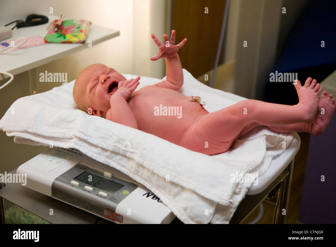 Weighing a newborn / new born baby with weighing scales / scale soon ... Weighing a newborn / new born baby with weighing scales / scale soon ...