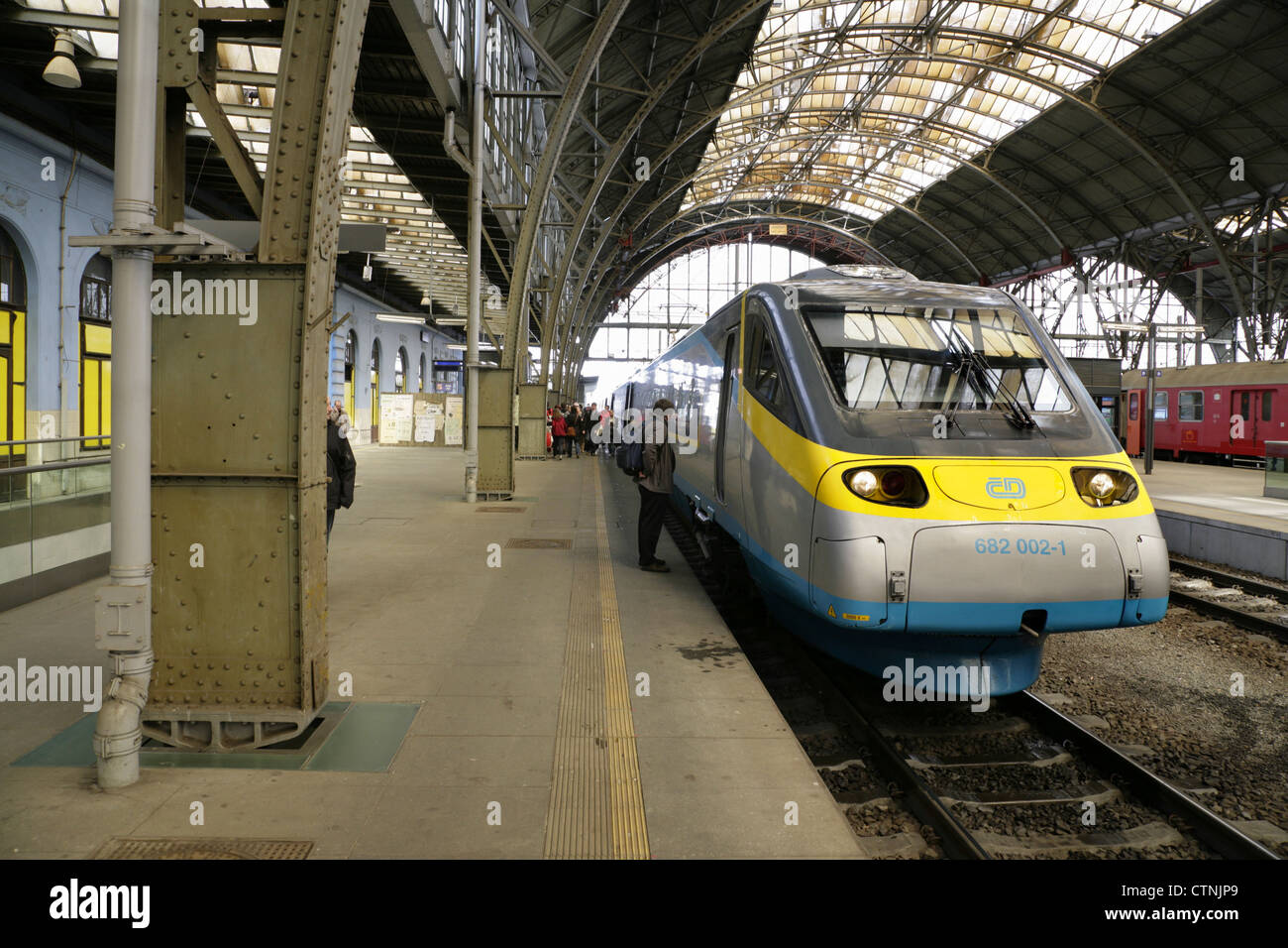 Czech Railways Class 682 Fiat-made Pendolino high speed train waiting at Prague central station ...