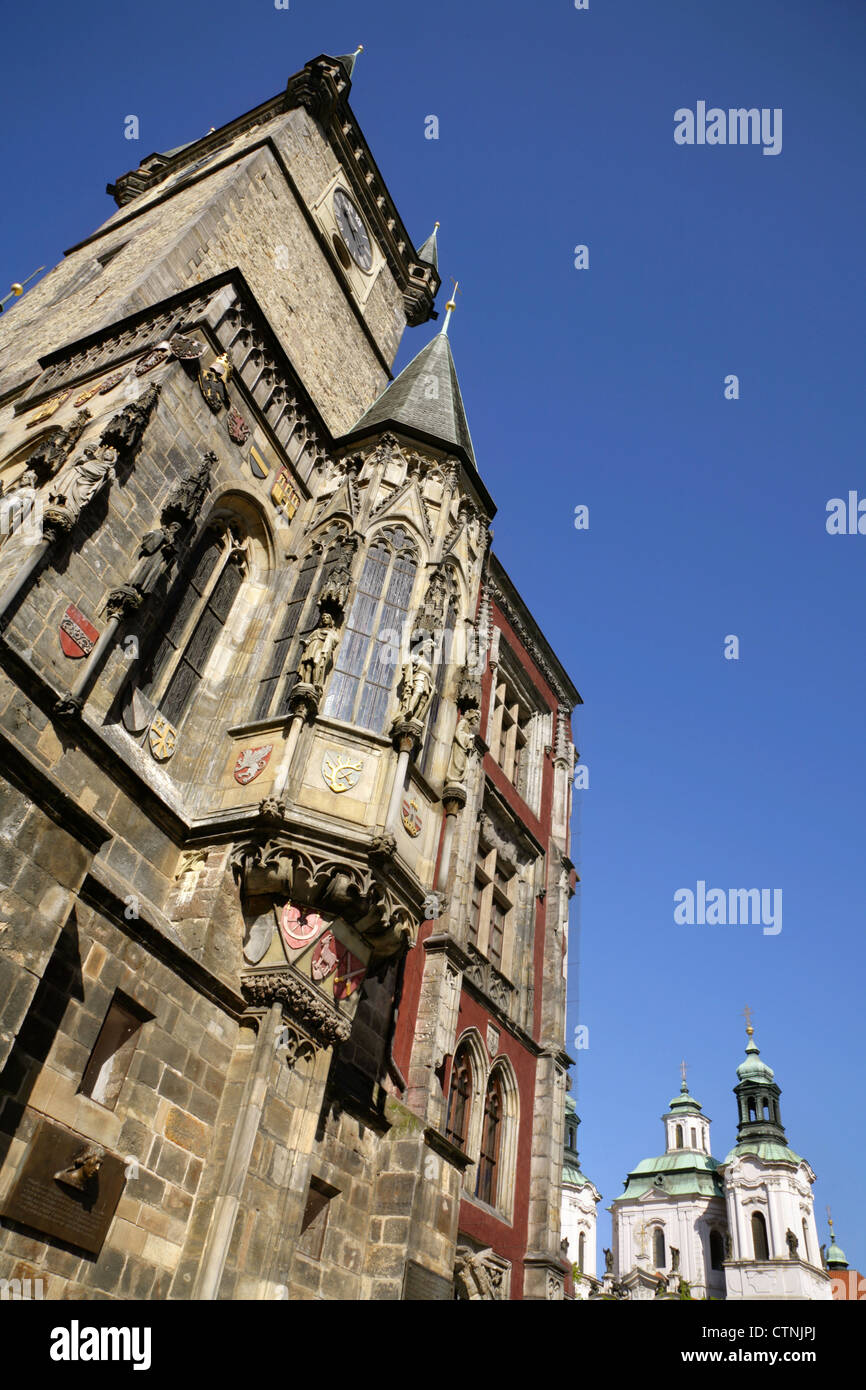 The Town Hall and Saint Nicholas Church, Prague, Czech Republic Stock ...