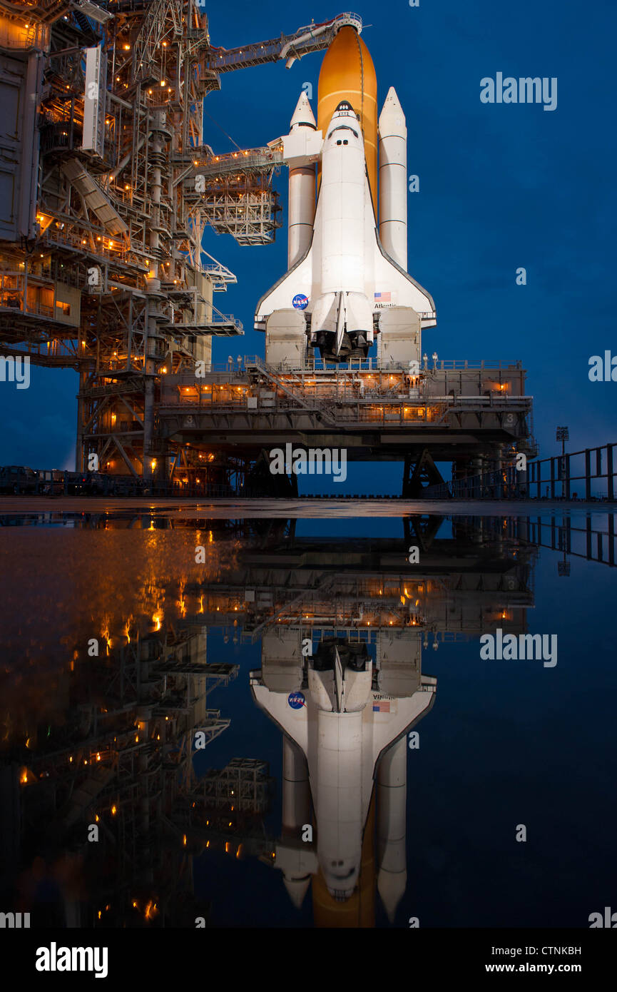 Space Shuttle Atlantis is seen shortly after the rotating service ...