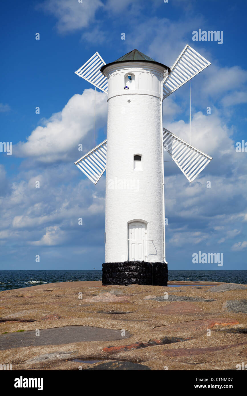 White old lighthouse windmill in Swinoujscie, Baltic Sea, Poland Stock ...