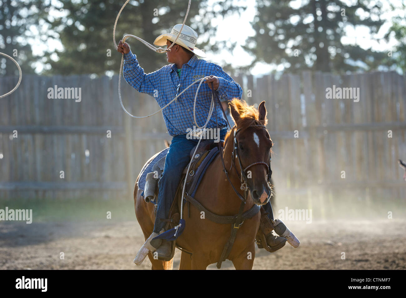Native cowboy in the warm-up arena at the Tsuut’ina Annual Rodeo & Pow ...