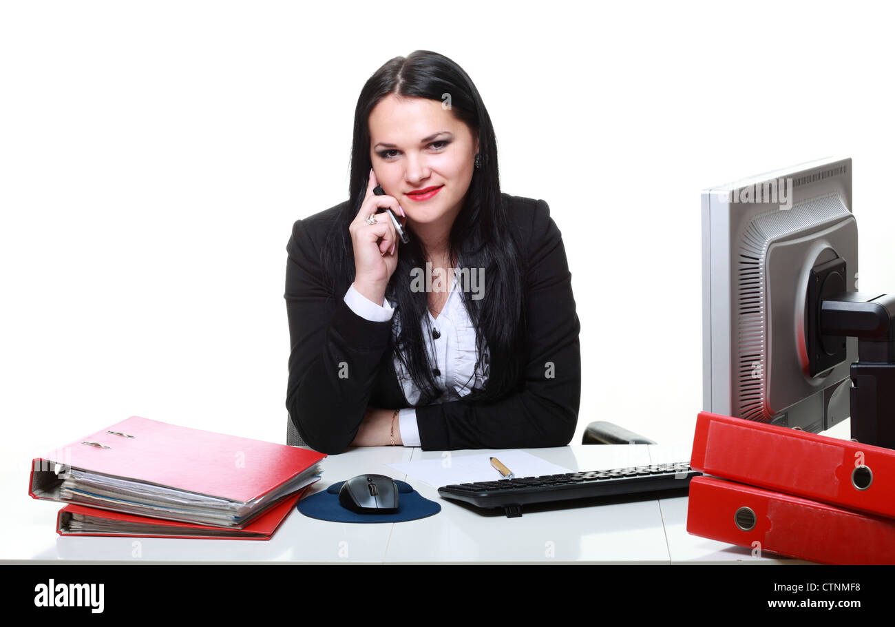 modern business woman talking phone sitting at office desk Stock Photo ...