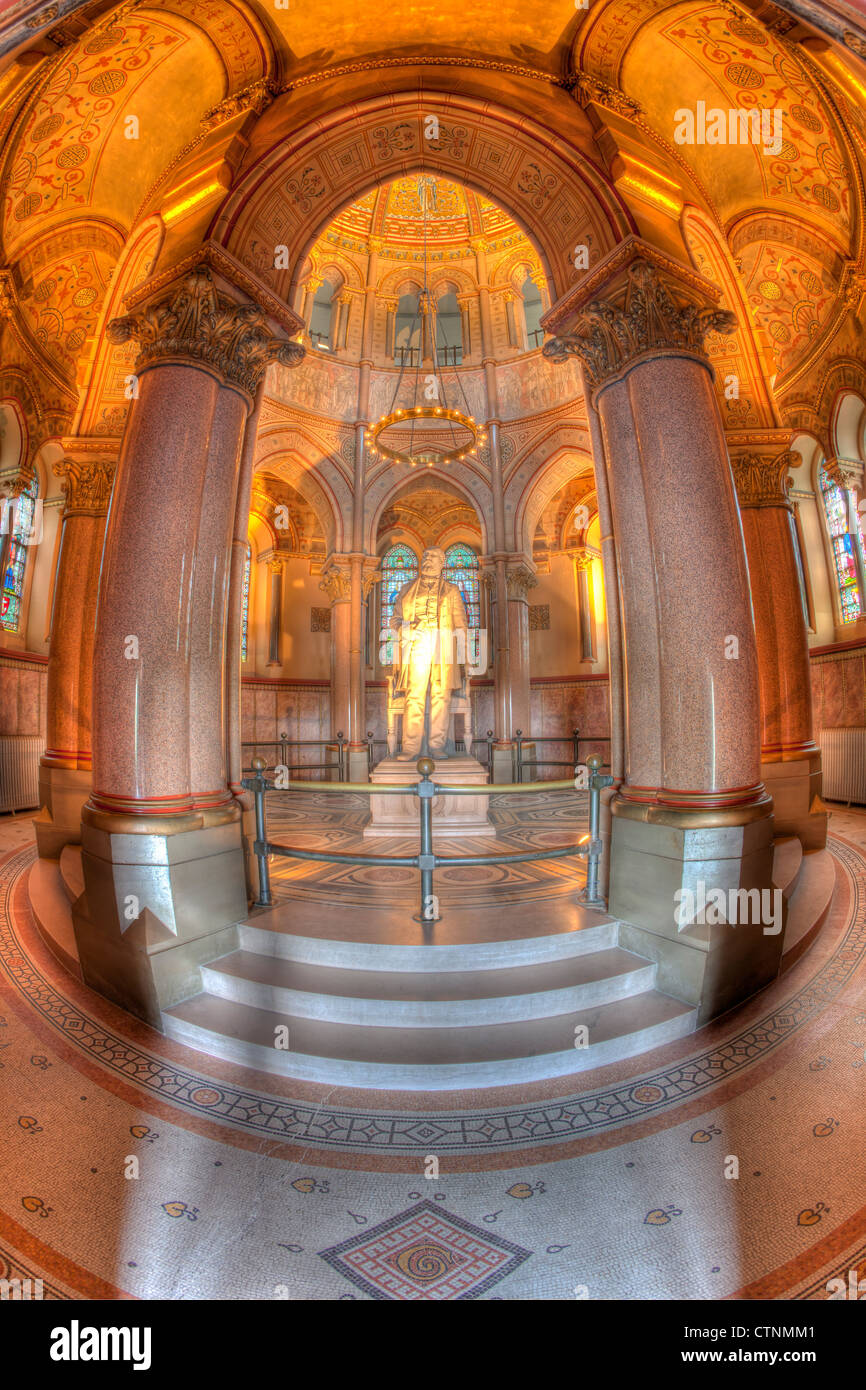 A statue of James A. Garfield stands inside the James A. Garfield Monument located in Lake View ...