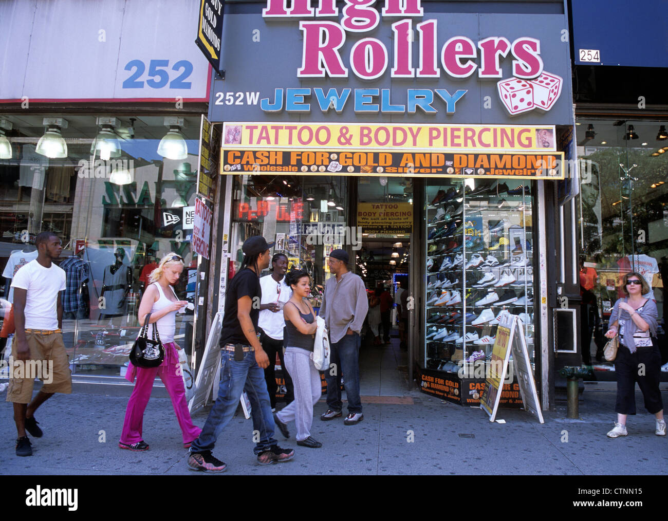 Harlem, New York City Shop windows people on the street shopping. Adam ...