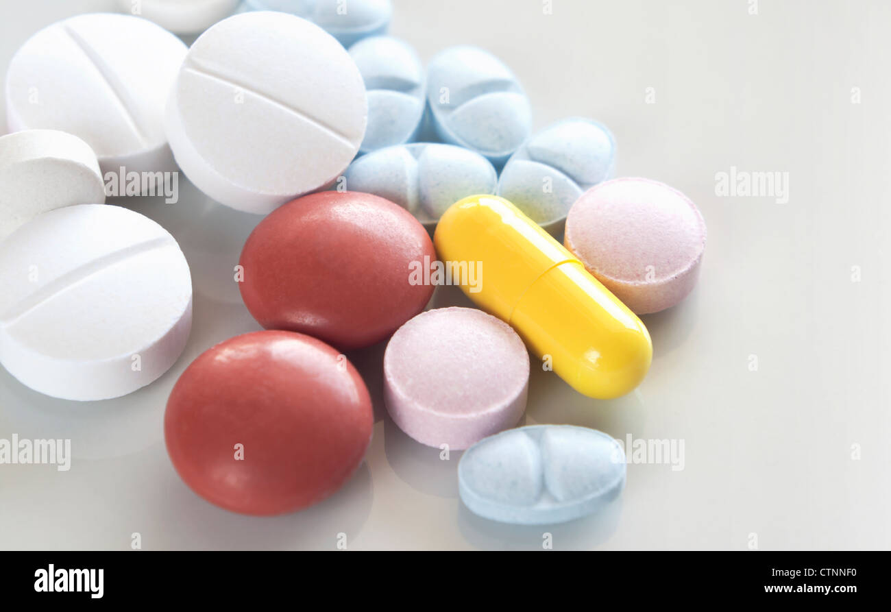 Macro image of a variety of medicinal pills and tablets Stock Photo - Alamy