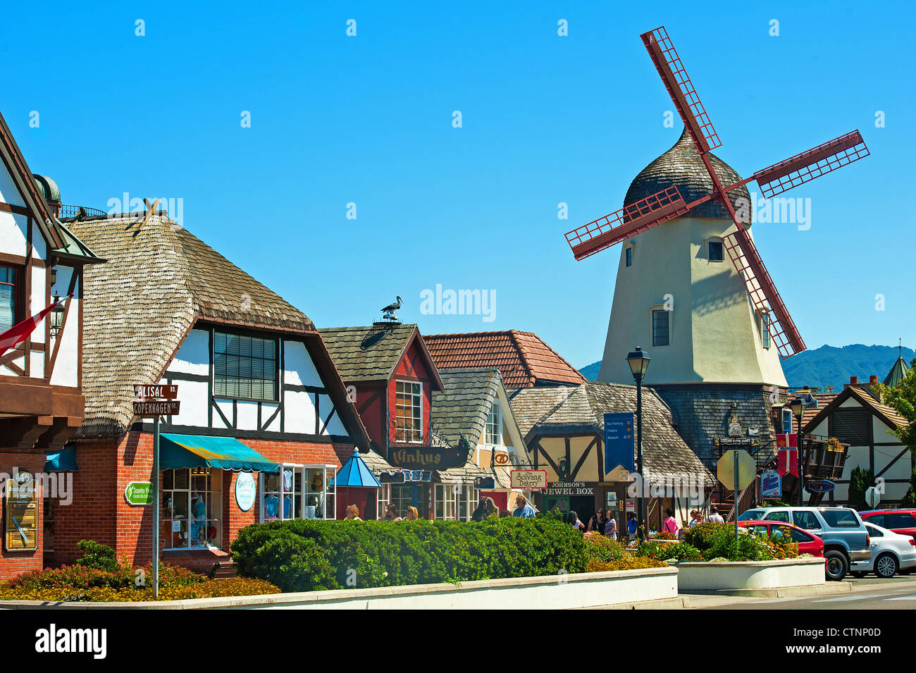 Solvang's windmill and shops Stock Photo - Alamy