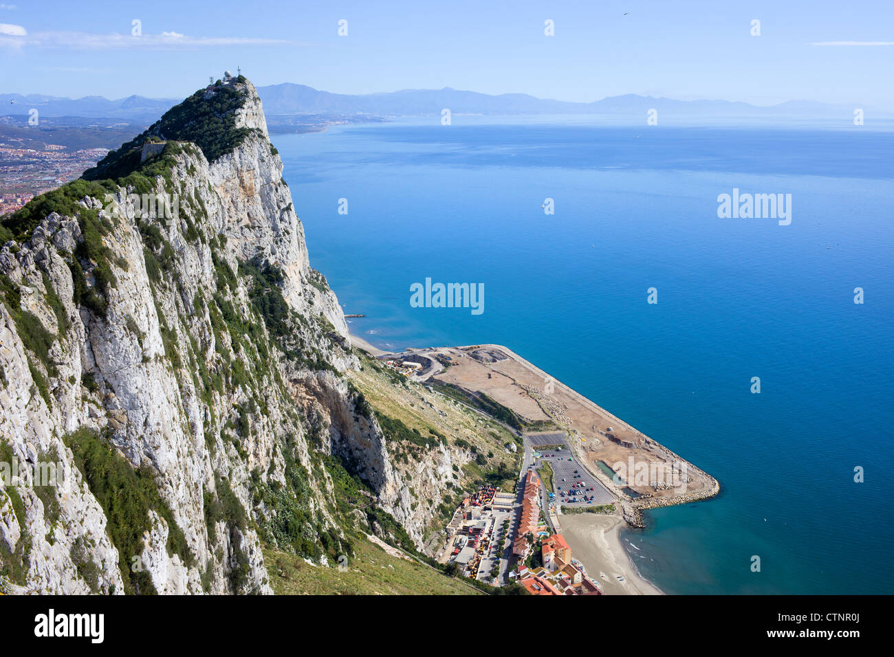 Gibraltar Rock steep cliff by the Mediterranean Sea in southern part of ...