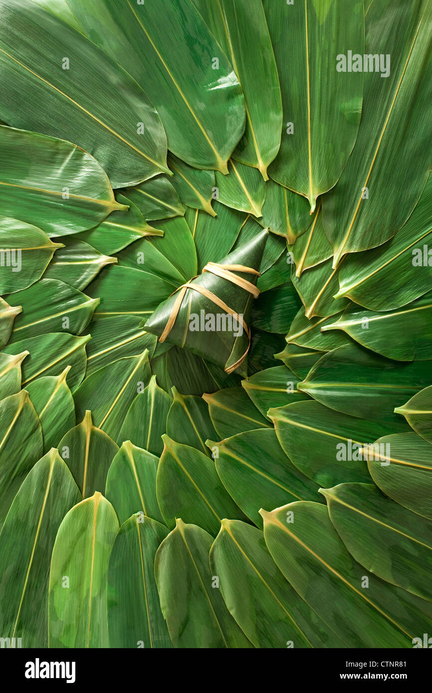 Zongzi and Zongzi leaves Stock Photo - Alamy