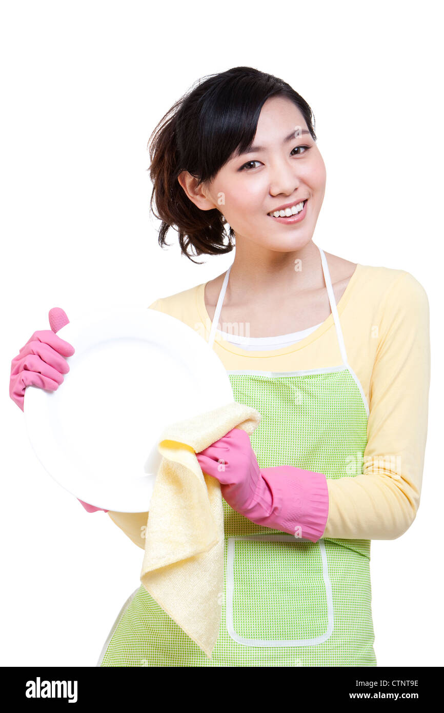Housewife drying plates Stock Photo - Alamy